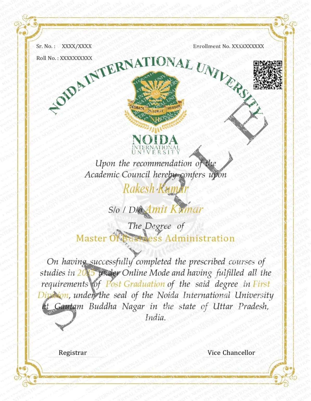 Sample Certificate - NIU ONLINE